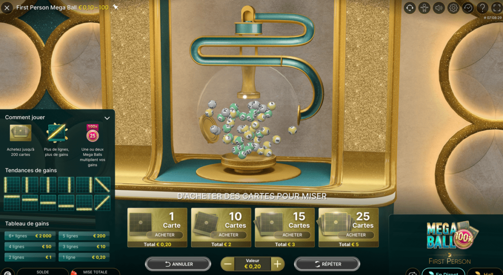 Revue de First Person Mega Ball : la loterie sous RNG d'Evolution