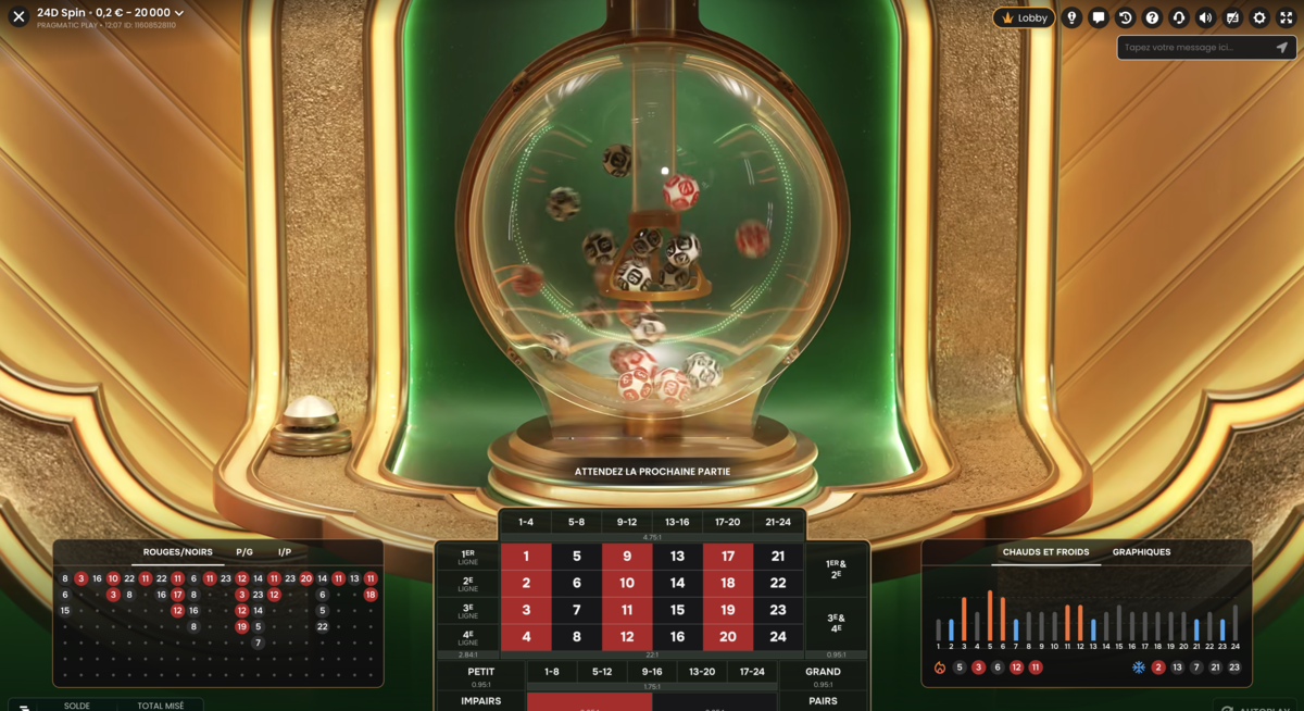Revue de la loterie en ligne 24D Spin de Pragmatic Play Live